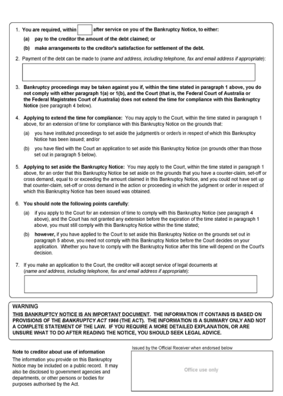 Bankruptcy Regulations 1996
